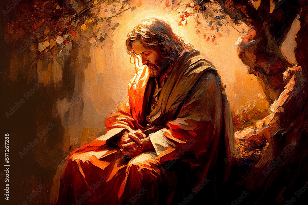 Jesus praying in the garden of Gethsemane oil painting created with ...