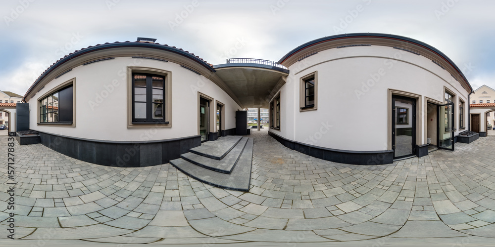 full seamless spherical hdri 360 panorama view on narrow street in yard ...