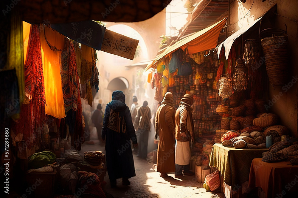 old arabic bazaar shopping in outdoor market. generative ai Stock Illustration | Adobe Stock