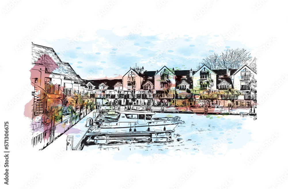 Stock-Vektorgrafik „Building view with landmark of Portsmouth is a city ...