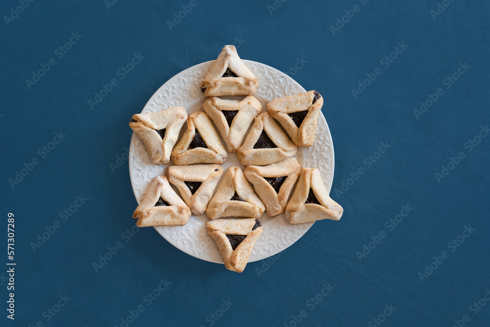 Happy Purim carnival decoration concept made from Hamantaschen or ...