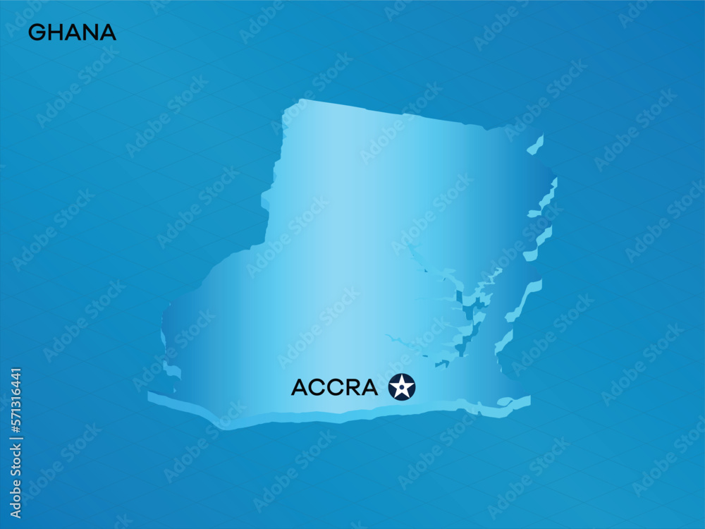 Ghana 3D Isometric map with Capital Mark Accra Vector Illustration ...