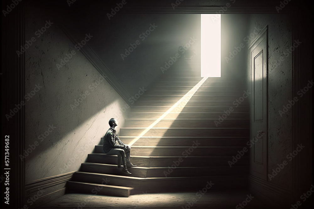 ilustração de homem triste em tratamento piscologico luz no fim do ...