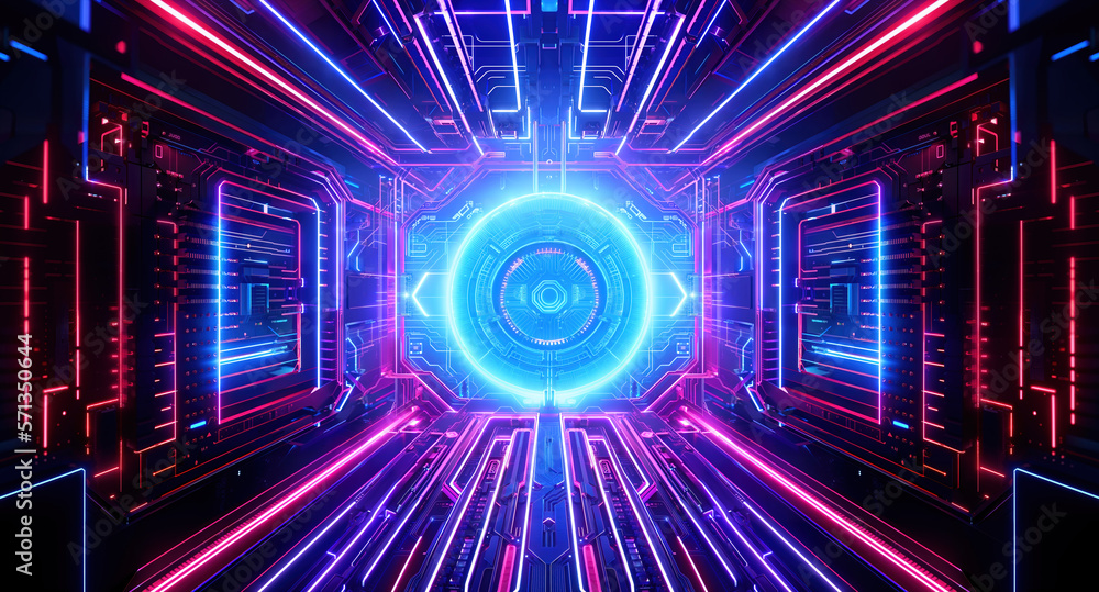 Futuristic energy source and technology. lit by neon lights, fueled by ...