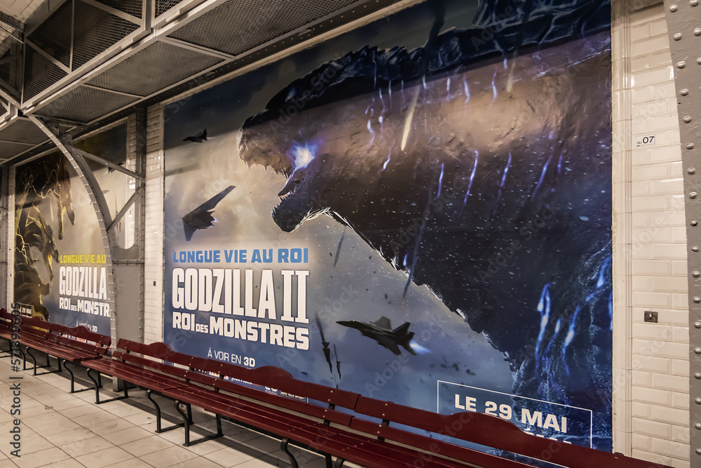 Interior of Dupleix station on line 6 of the Paris Metro. The track and ...
