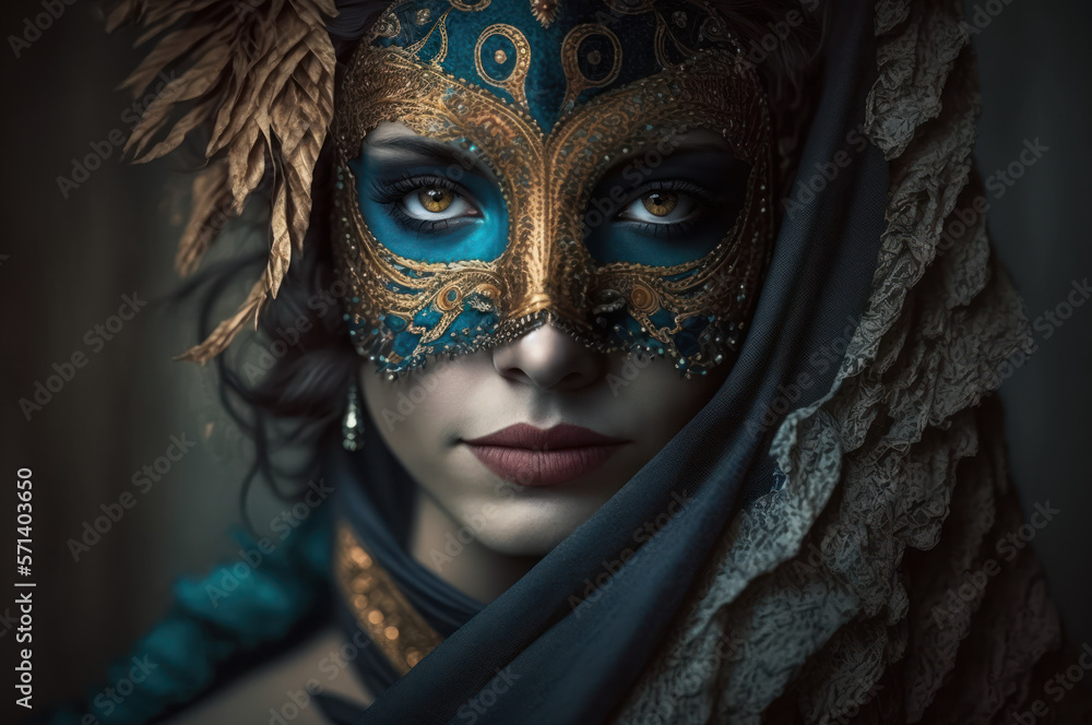 Woman face wear beautiful masquerade mask. Carnival party festival of ...
