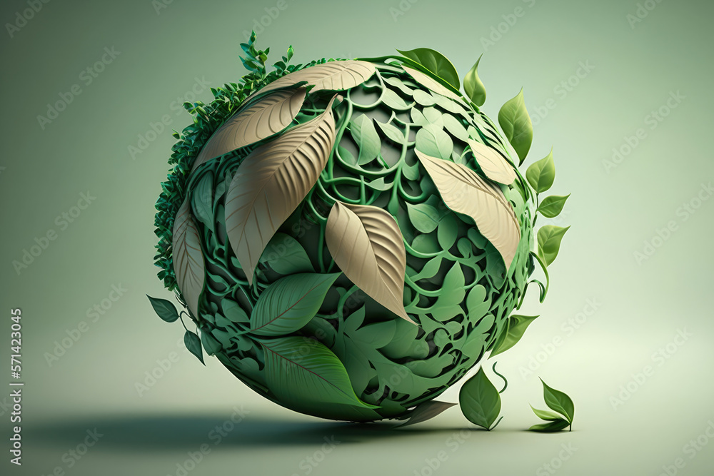 green globe made of leaves, symbolizing the connection between nature ...
