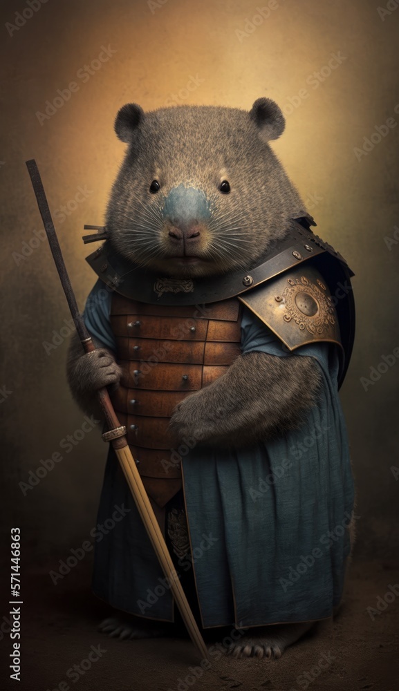 Majestic Animal Wombat Shogun in Samurai Armor: A Depiction of Japanese ...