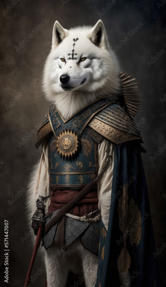 Majestic Animal Wolf Shogun in Samurai Armor: A Depiction of Japanese ...