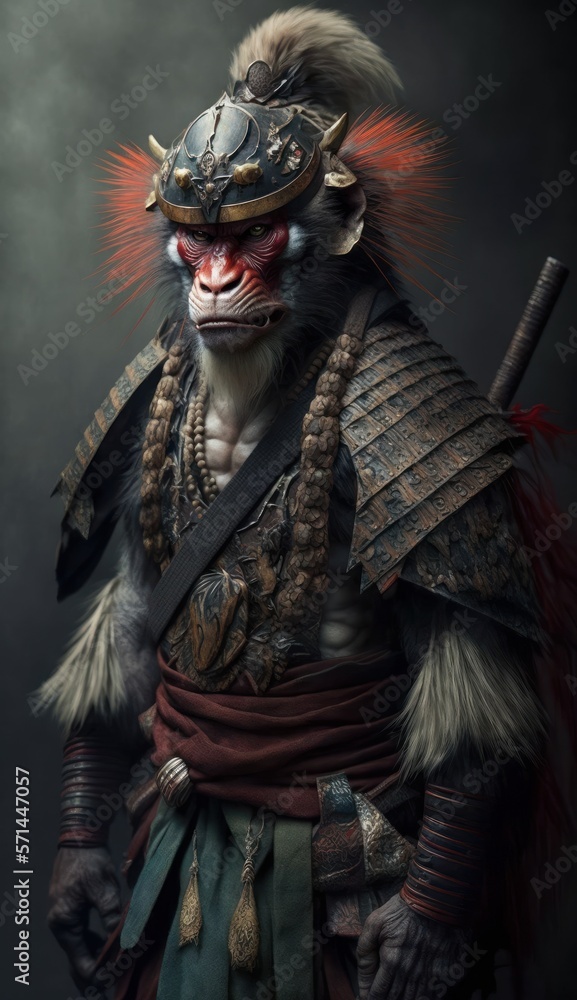 Majestic Animal Baboon Shogun in Samurai Armor: A Depiction of Japanese ...