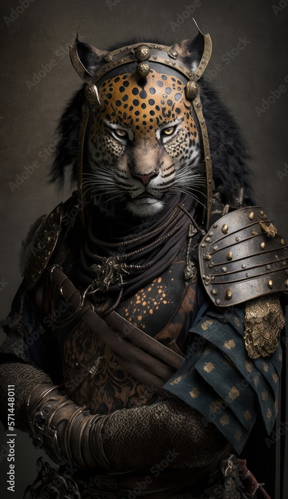 Ilustración de Stock Majestic Animal Leopard Shogun in Samurai Armor: A ...