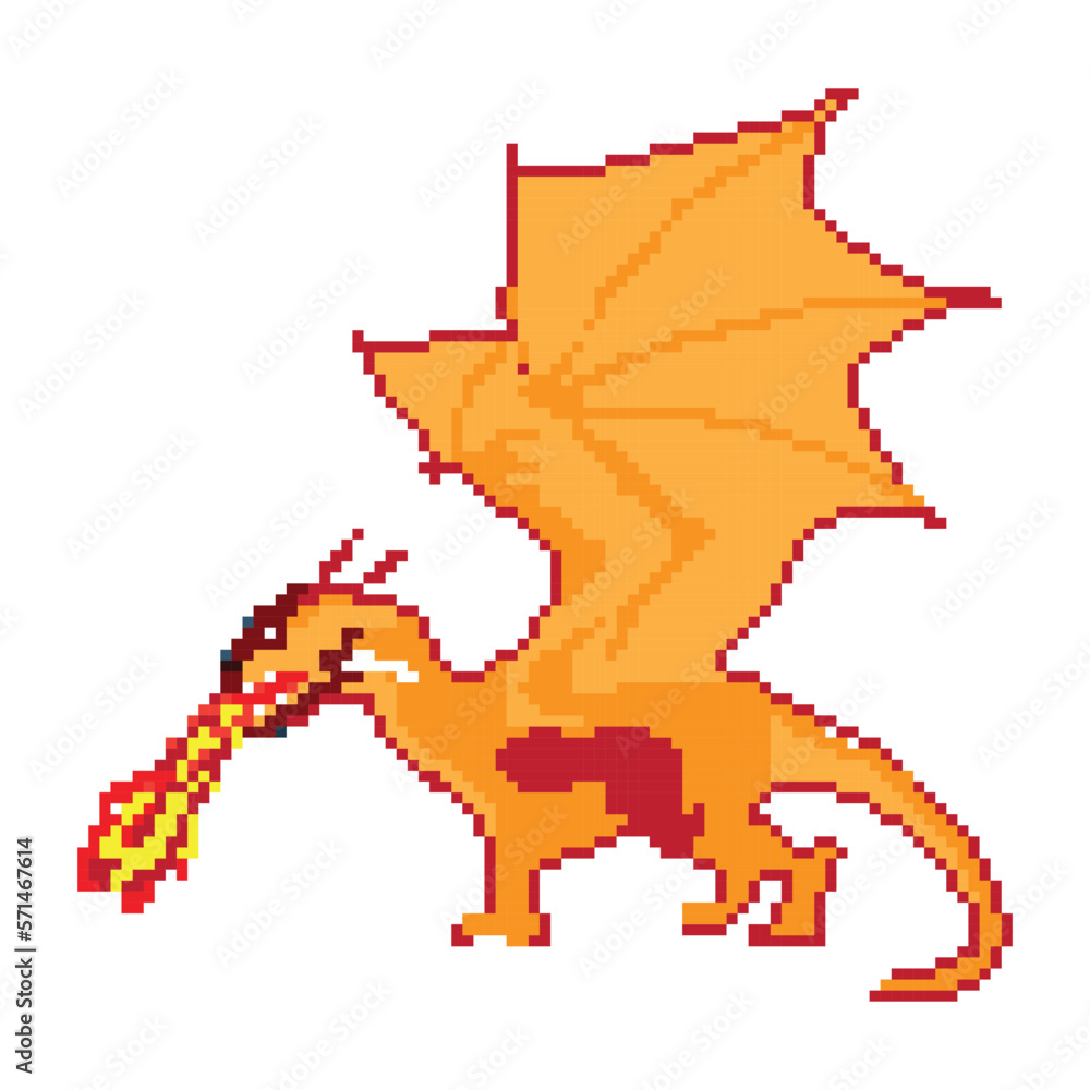 Pixel art flying dragon, dragon pixel illustration, Vector cartoon ...