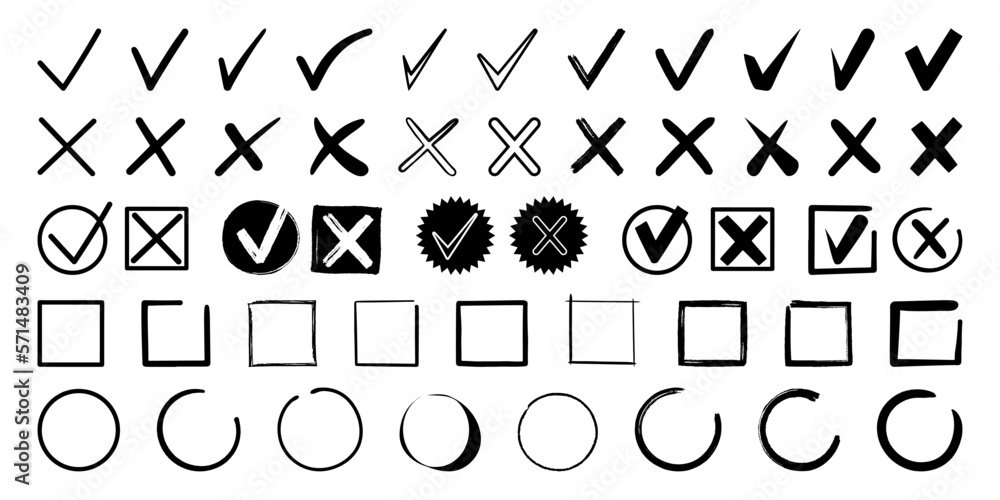 Vector de Stock Doodle check marks. Hand drawn symbols for checking and voting, task list ...
