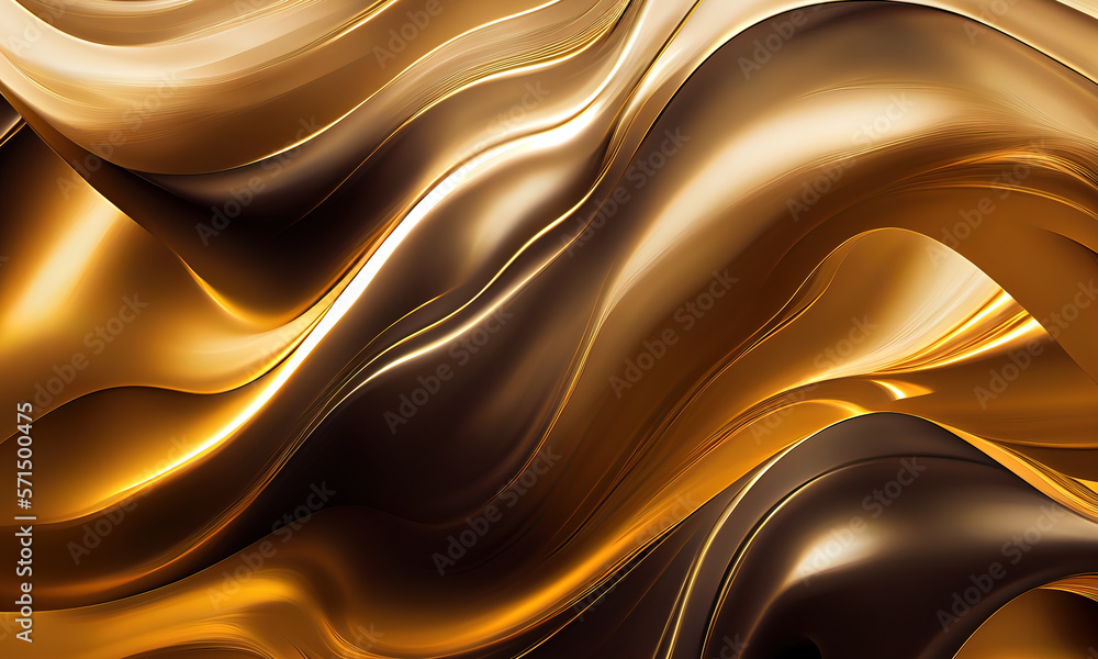 Abstract gold and brown glossy wallpaper. Shiny wavy texture with ...