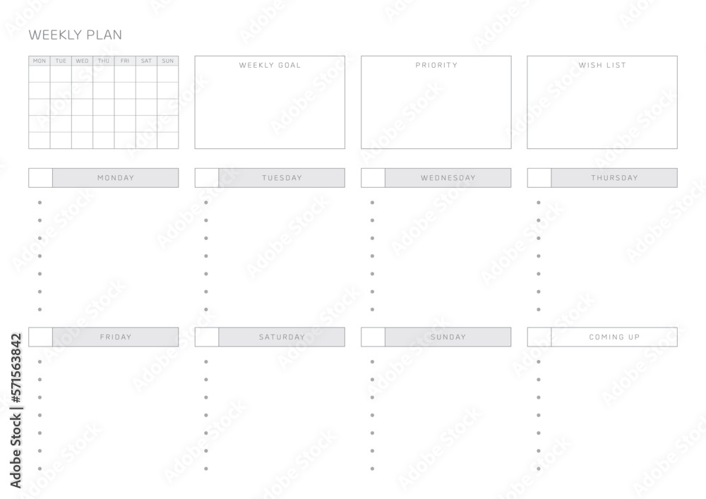 A weekly plan design template in a modern, simple, and minimalist style ...