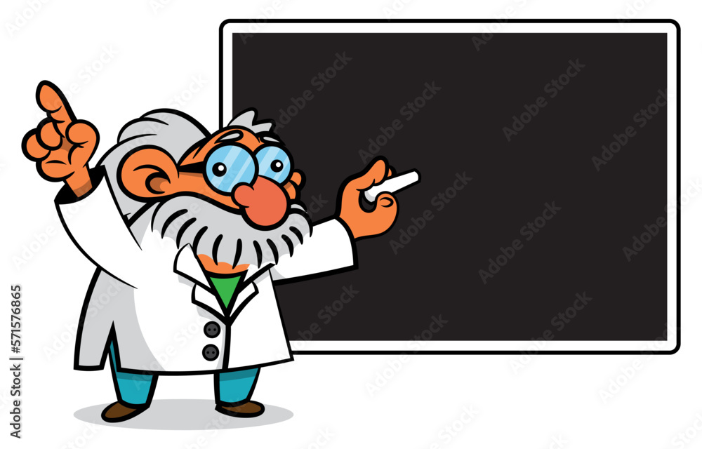 Cartoon illustration of Old professor wearing laboratory coat, teaching ...