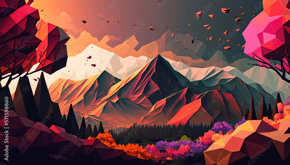 Abstract low polygonal background landscape with mountains.Triangle low ...