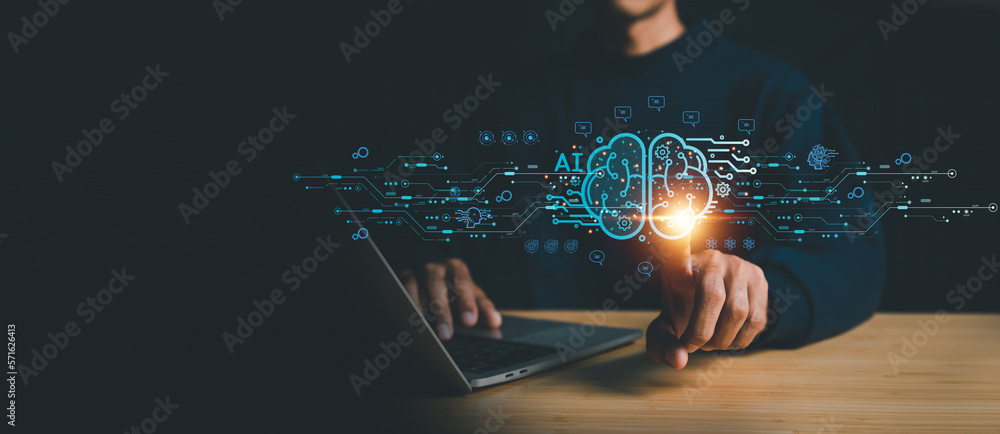 Chatbot chat AI concept, artificial intelligence Businessman using AI smart robot technology ...