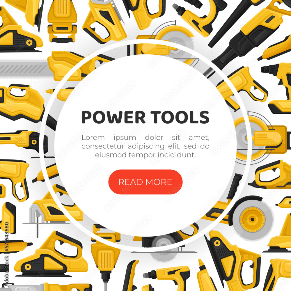 Power Tools Banner Design with Building Instrument Vector Template ...