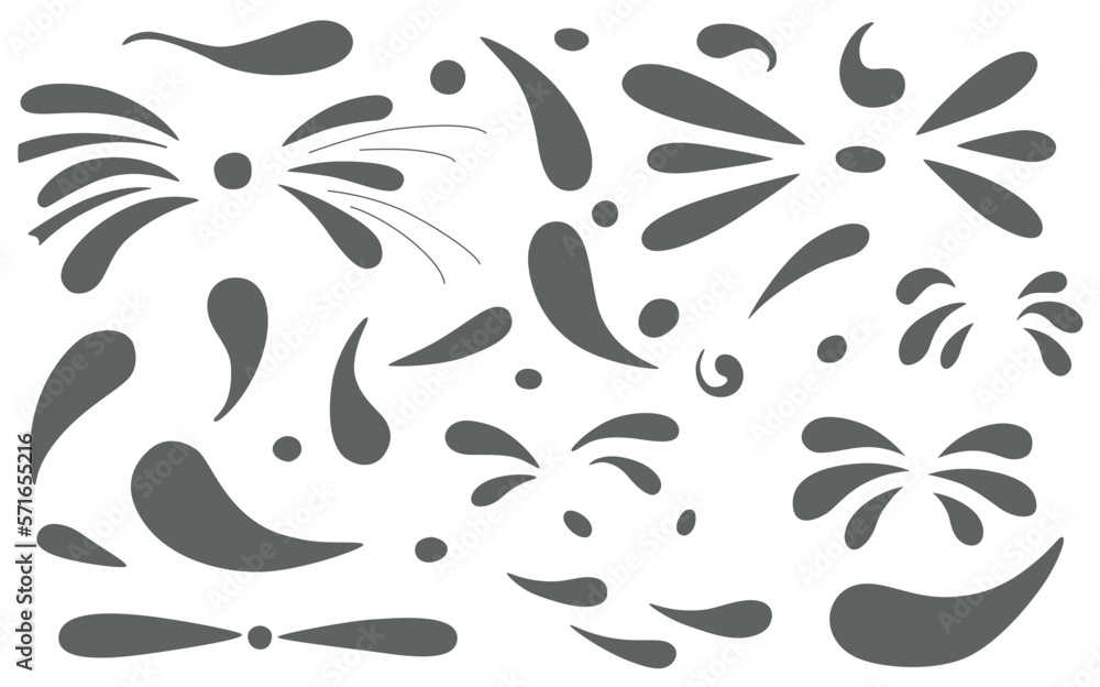 Hand draw brush quotes, commas, ornament, marks, splash and flourish ...