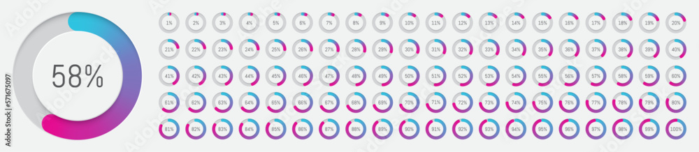 Percentage diagram 3D icons. Pie chart. Progression from 1 to 100 ...