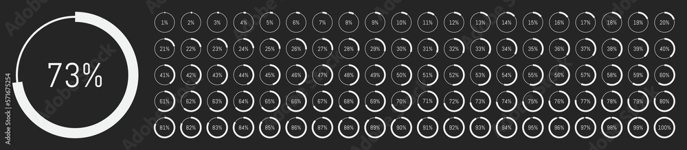 Percentage diagram icons. Pie chart. Progression from 1 to 100. Stock ...