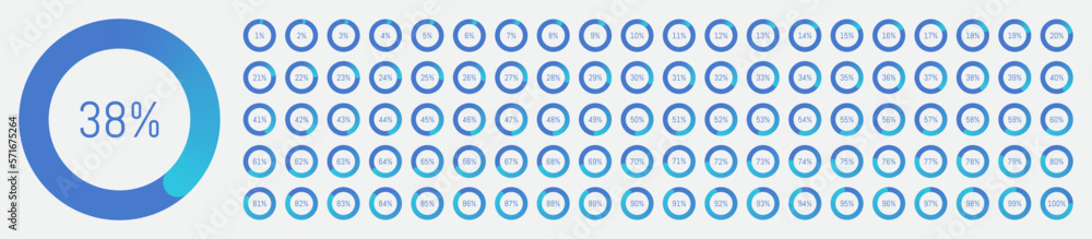 Percentage diagram icons. Pie chart. Progression from 1 to 100. Stock ...