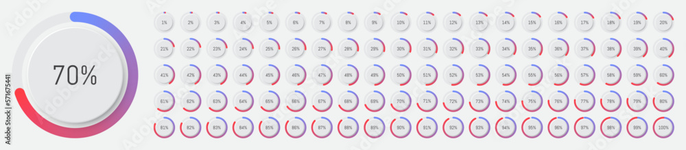 Percentage diagram 3D icons. Pie chart. Progression from 1 to 100 ...