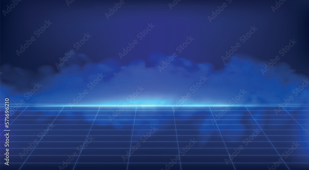 Vector de Stock Synthwave background. Dark Retro Futuristic backdrop with blue perspective grid ...