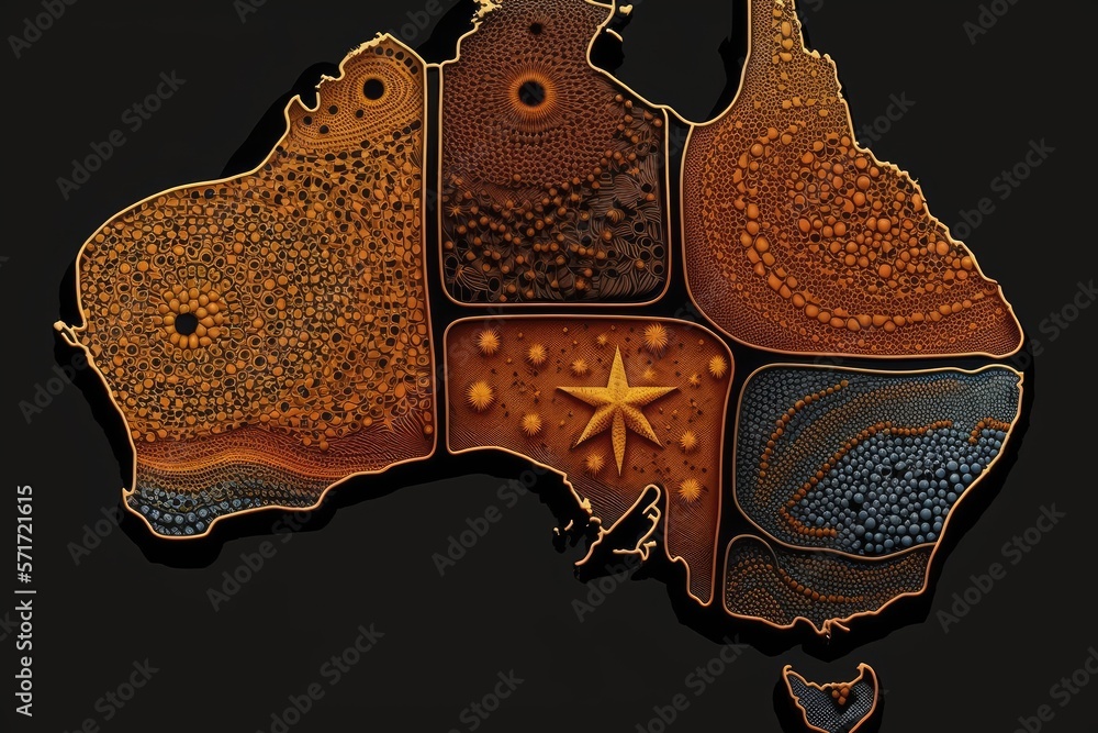Australian outline in tribal pattern, map of australia in de colours ...