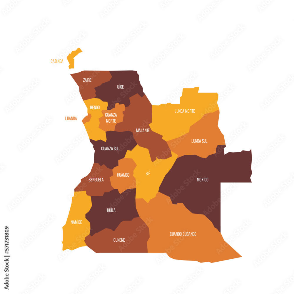 Angola political map of administrative divisions - provinces. Flat ...