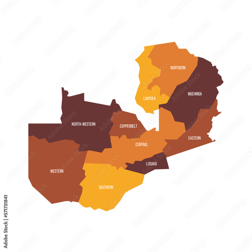 Zambia political map of administrative divisions - provinces. Flat ...
