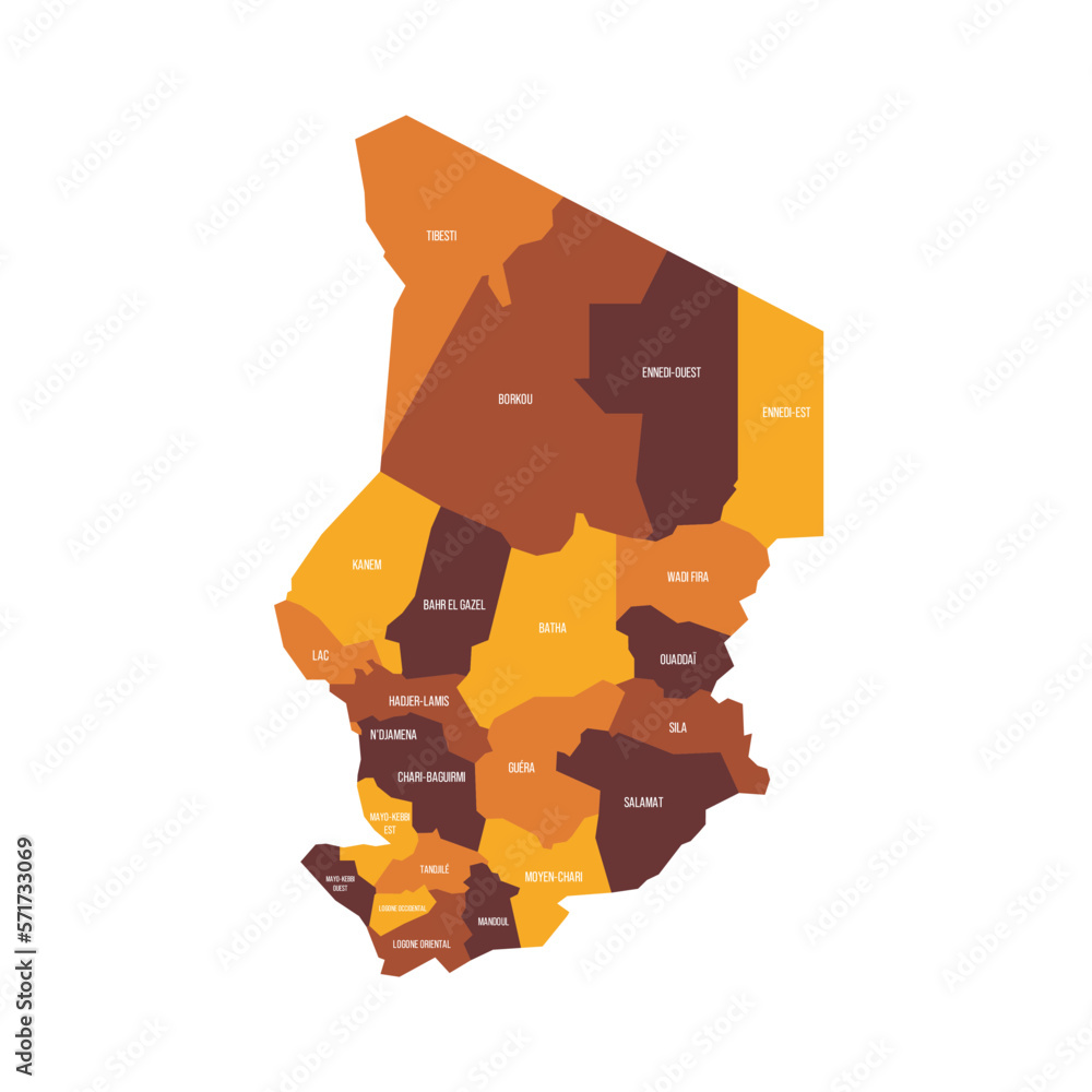Chad political map of administrative divisions - regions. Flat vector ...