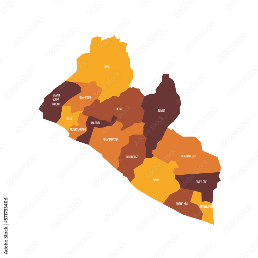 Liberia political map of administrative divisions - counties. Flat ...