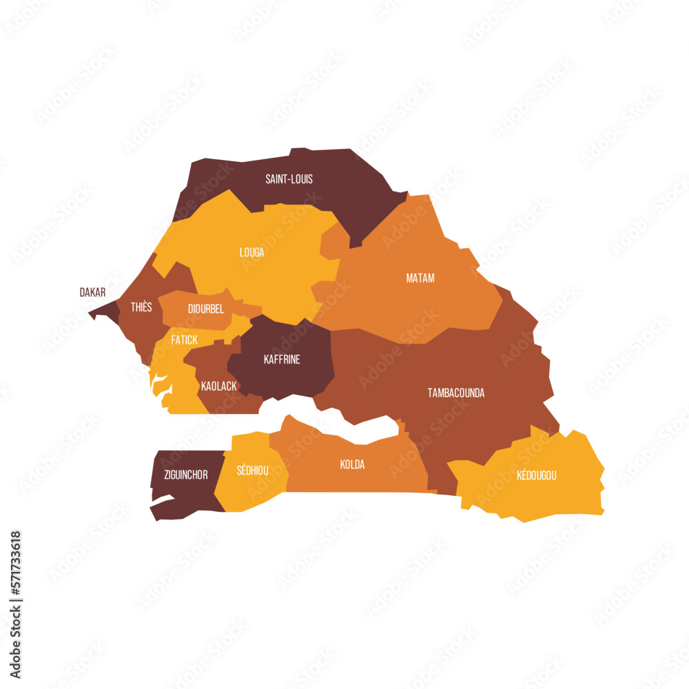 Vetor Senegal political map of administrative divisions - regions. Flat ...