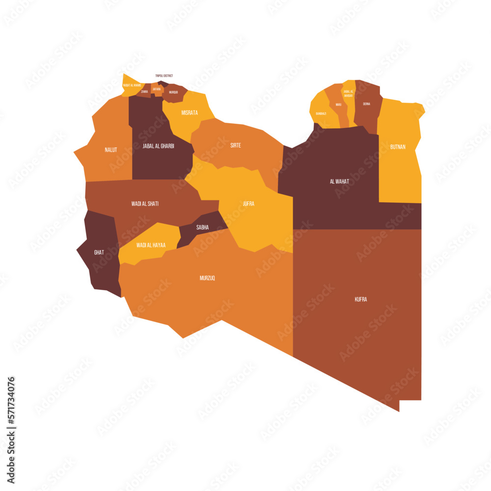 Libya political map of administrative divisions - districts. Flat ...