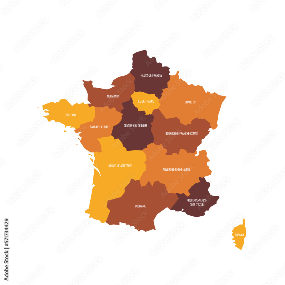 France political map of administrative divisions - regions. Flat vector ...