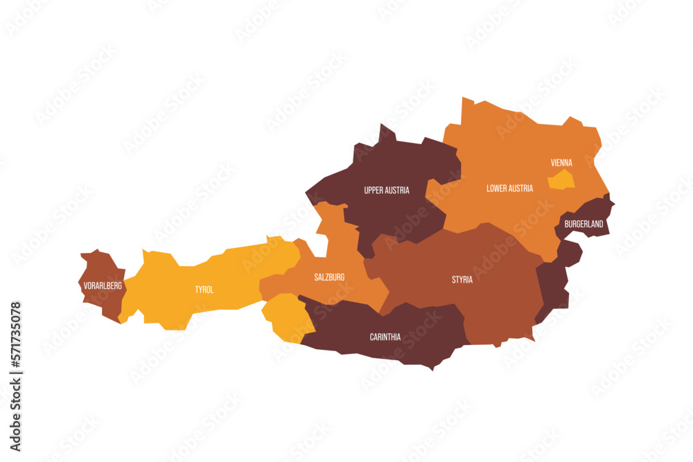 Austria political map of administrative divisions - federal states ...