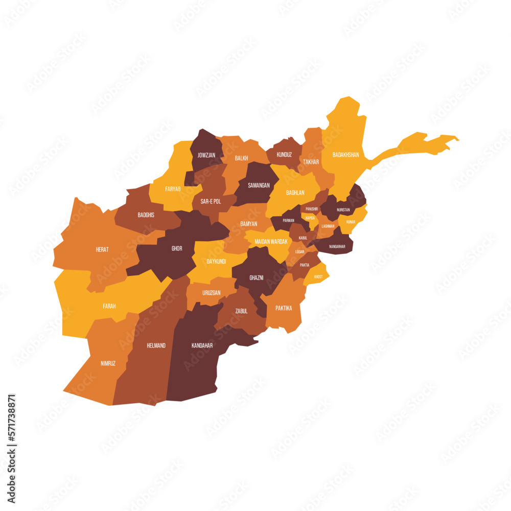 Afghanistan political map of administrative divisions - provinces. Flat ...