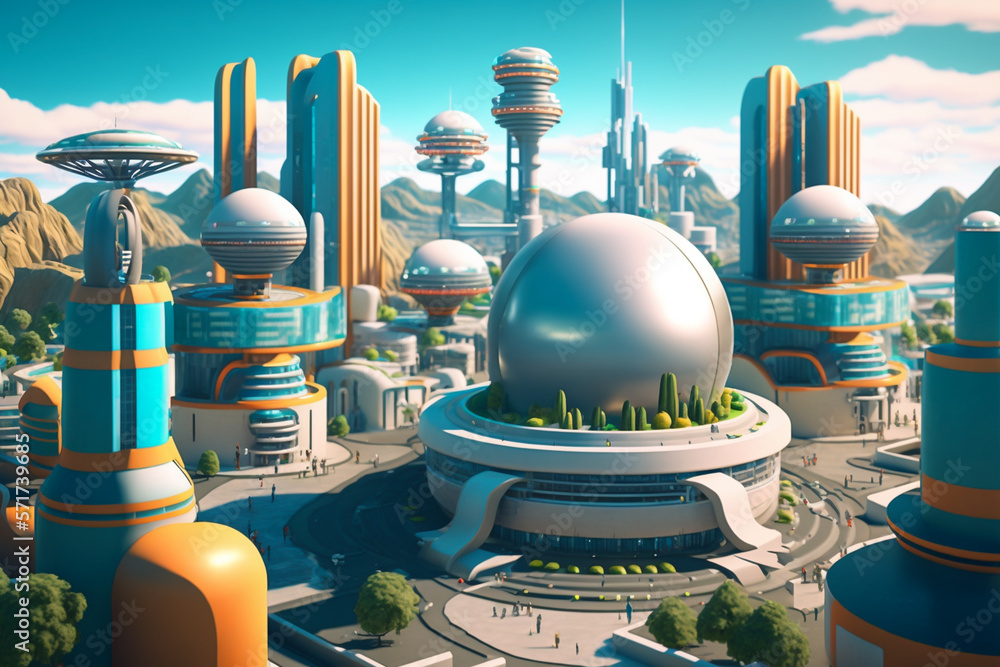 3d high-tech concept of a big city in the metaverse, virtual space ...