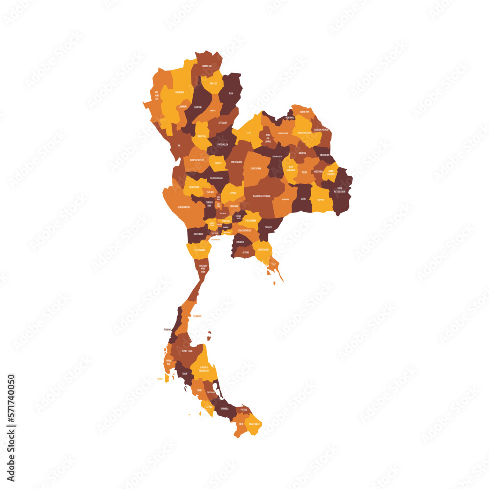 Thailand political map of administrative divisions - provinces. Flat ...
