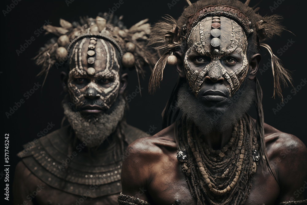 Portrait of Asaro Mudmen tribe in Papua New Guinea. Ai generated art ...