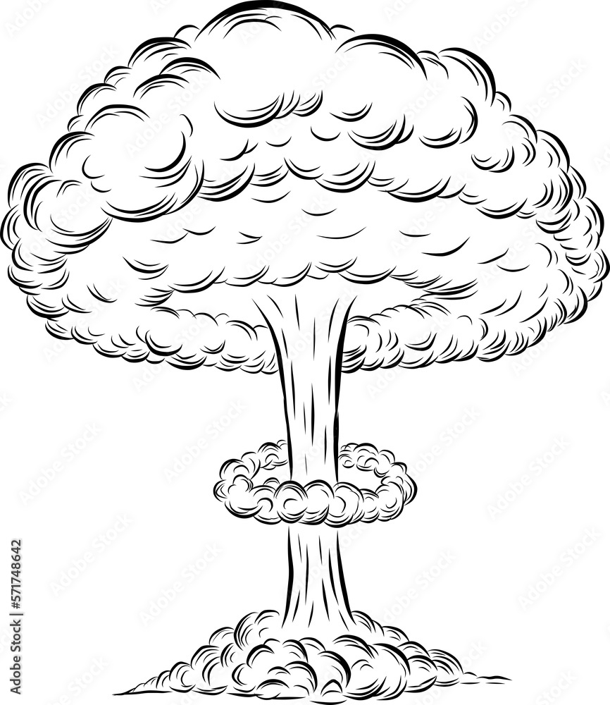 Bomb explosion mushroom cloud by hand drawing.Bomb cloud vector on ...