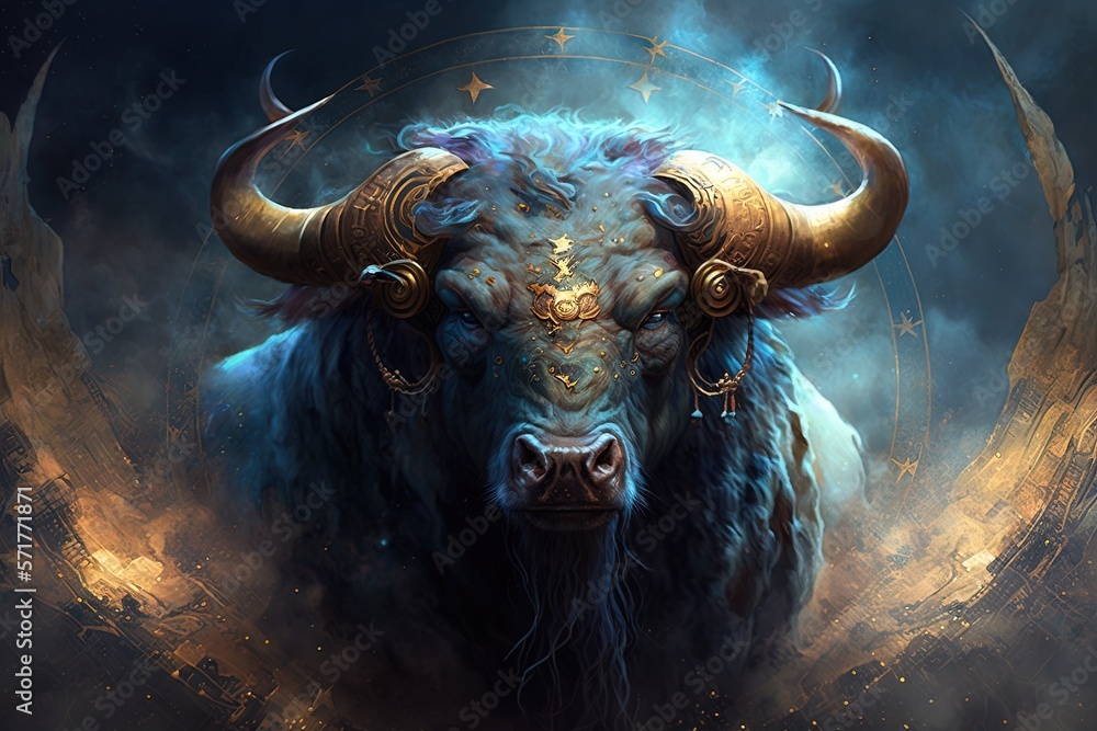 Backdrop of sacred zodiac Taurus symbols, astrology, alchemy, magic ...