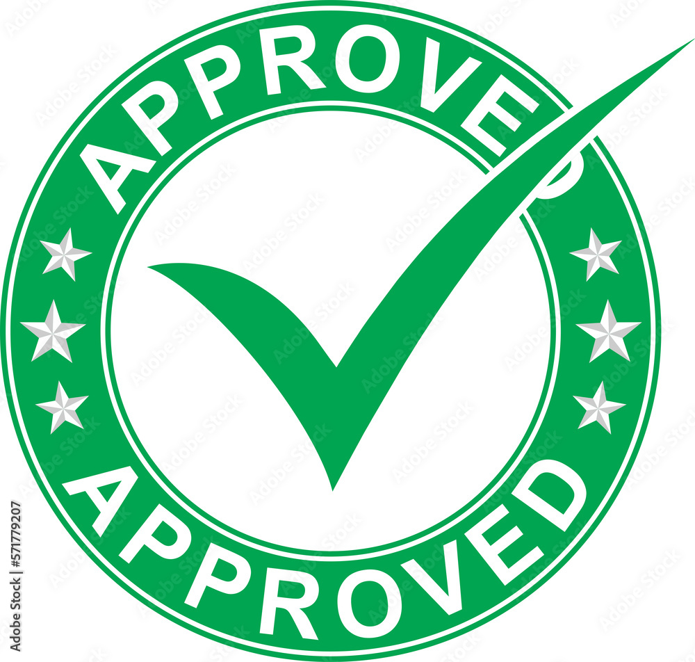 Approved sign with checkmark symbol icon label stamp green round design ...