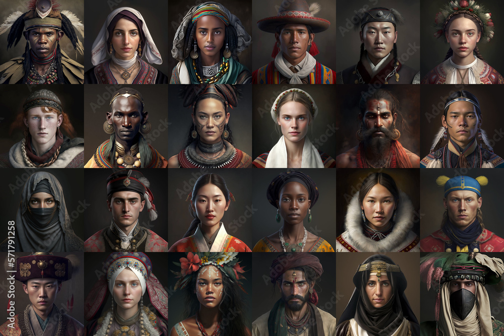 Collage collection of 24 faces of people of different nationalities in ...
