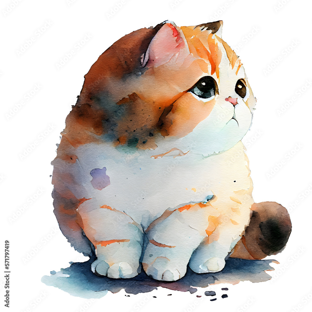 Cute Fat Cat watercolor Clipart PNG Stock Illustration | Adobe Stock