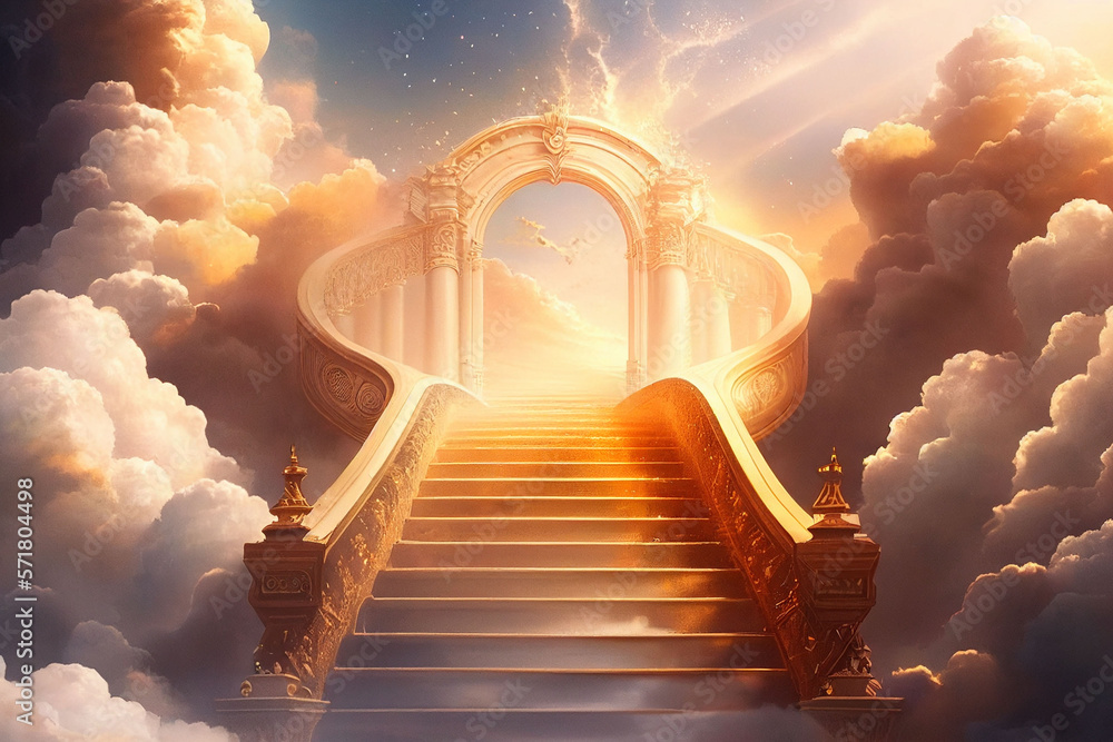 stairway to heaven in glory, gates of Paradise, meeting God, symbol of ...