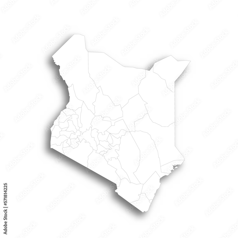 Kenya political map of administrative divisions - counties. Flat white ...