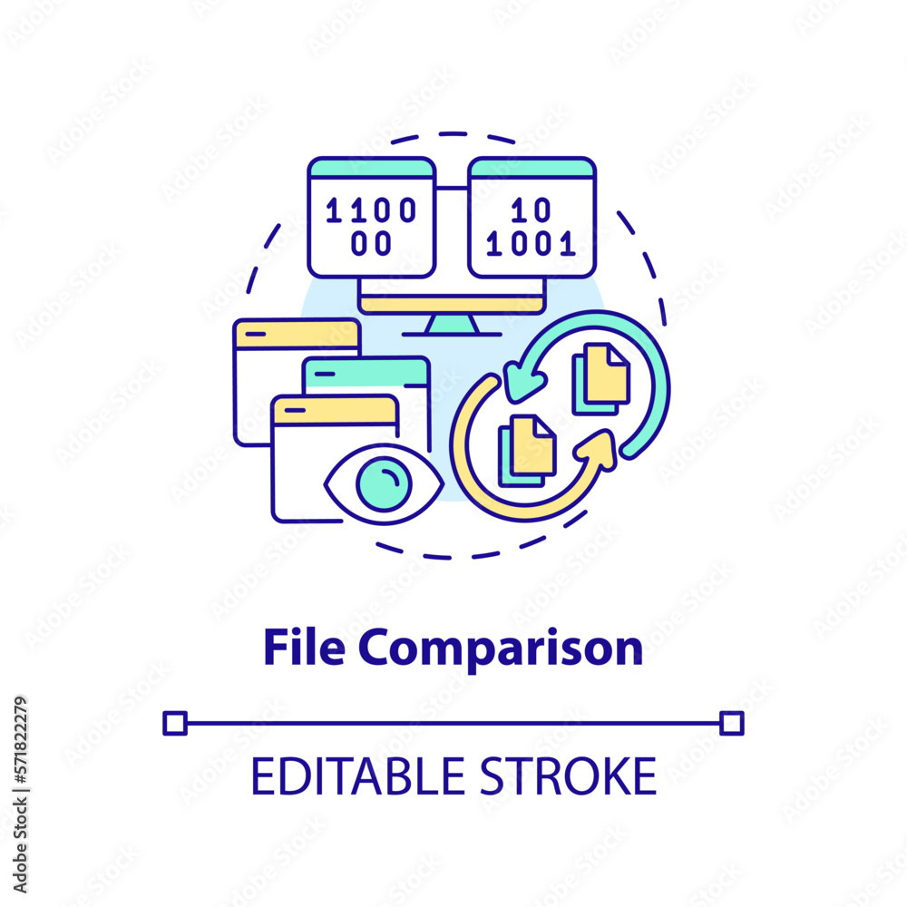 File comparison concept icon. Identify differences. Version control benefit abstract idea thin ...